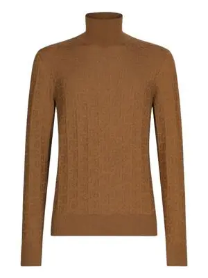 Dolce & Gabbana Dg Logo Jacquard Turtleneck Sweater - Brown