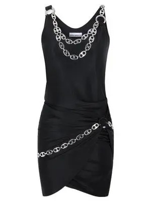 Rabanne Silver Chain Embellished Mini Dress - Black