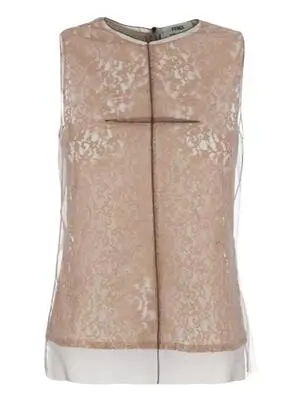 Fendi Floral Lace Sleeveless Top - Beige