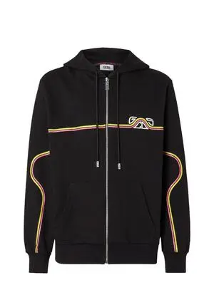 Gcds Logo Stripe Zip-up Hoodie - Black