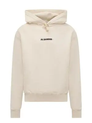 JIL SANDER Logo Printed Drawstring Hoodie - White