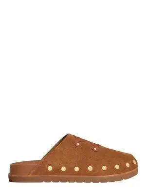 CELINE Celine Suede Calfskin Clog With Stud Embellishments