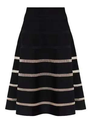 Balmain Striped Flared Midi Skirt - Black