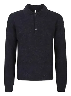 SUNFLOWER Sunflower Long Sleeved Knitted Polo Shirt Navy