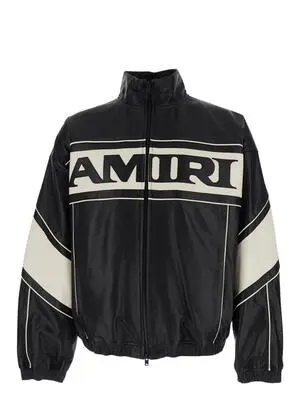 Amiri Maxi Logo High-neck Zipped Leather Jacket - Black