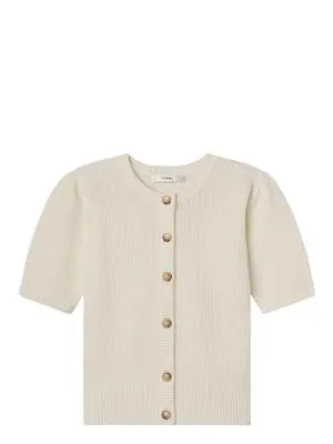 FRAME Ribbed Puff Sleeve Cardigan - Crea