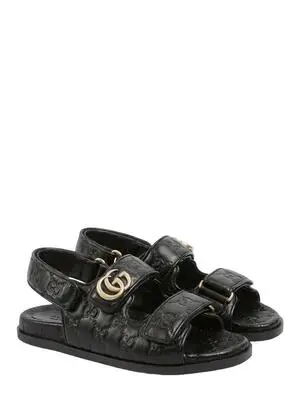 Gucci Double G Embossed Flat Sandals - Black