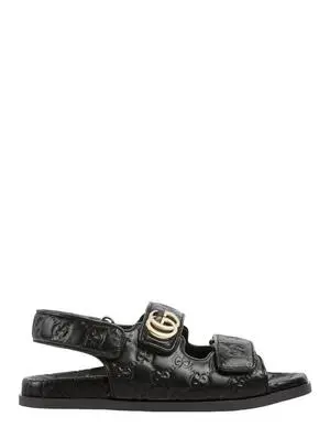 Gucci Gucci Double G Embossed Flat Sandals Black