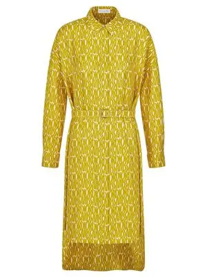 Dior All-over Printed Belted Dress - Yellow