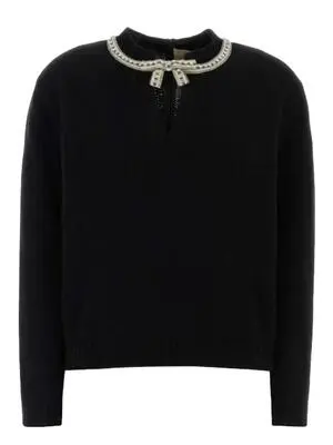 Valentino Garavani V-neck Jumper With Bow Embellishment - Black