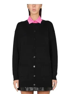 Moschino Long Sleeve Button Front Sweater With Pocket Detail - Black