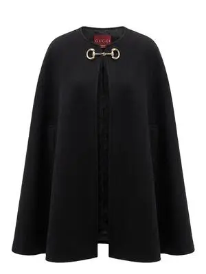 Gucci Wool And Silk Horsebit Cape - Black And Gray