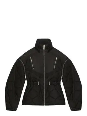 Givenchy Logo Detachable Sleeve Quilted Short Coat - Black