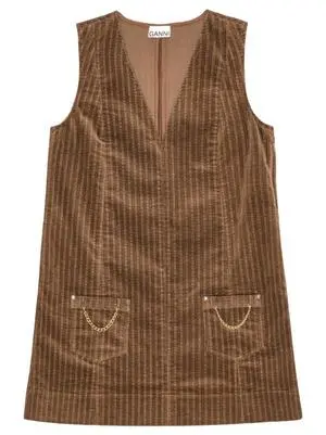 GANNI Corduroy Mini Dress With Chain Detail - Brown