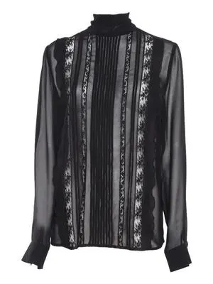 P.a.r.o.s.h Lace Detailed High-neck Blouse - Black