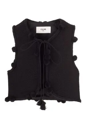 Celine Folk Vest In Braided Wool Tweed - Black