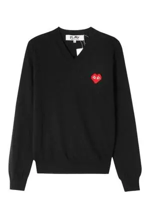 Play Comme Des Garcon V-neck Logo Sweater - Black