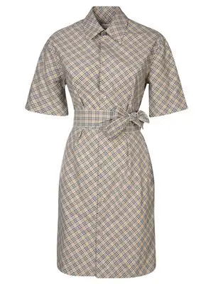 Burberry Checked Belted Waist Shirt Dress - Light Sage