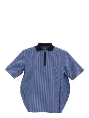 Sacai Half-zip Striped Polo Shirt - Blue