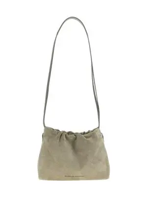 Brunello Cucinelli Suede Pouch Bag With Monile Details - Nude