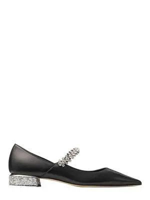 JIMMY CHOO Bing Glittery Flat With Embellished Strap - Black/silver