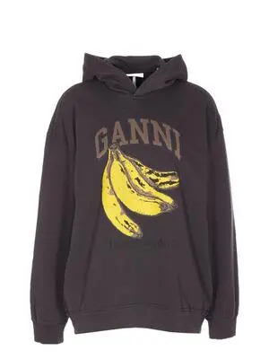 GANNI Ganni Banana Printed Hoodie Phantom Black