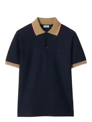 Burberry Logo Collar Cotton Polo Shirt - Navy