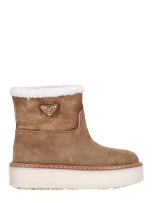 Prada Logo Short Boots - Brown