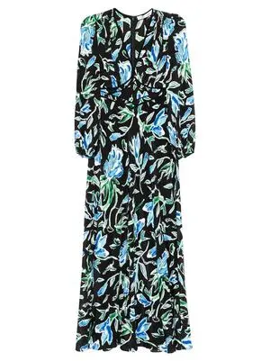 DIANE VON FURSTENBERG Diane Von Furstenberg Floral Print Maxi Dress With V-Neck And Bubble Sleeves