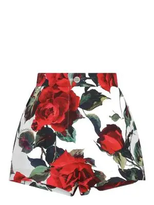 Dolce & Gabbana Rose Print High-waisted Shorts - Red