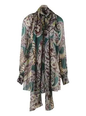 Etro Paisley Print Tie Neck Blouse - Gray