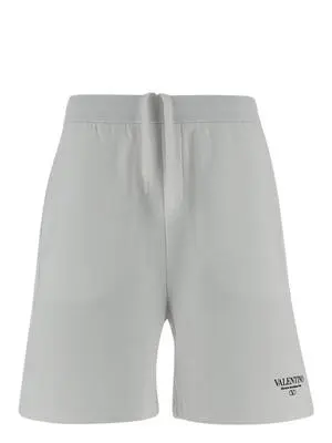 Valentino Garavani Logo Printed Straight Hem Shorts - Gray