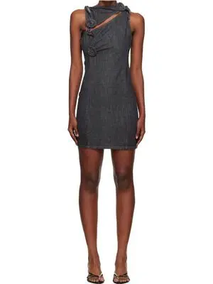Coperni Floral Appliqué Tie Dress - Black