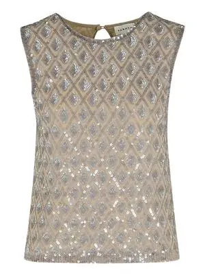 P.a.r.o.s.h P.A.R.O.S.H. Sleeveless Diamond Sequined Top Grey