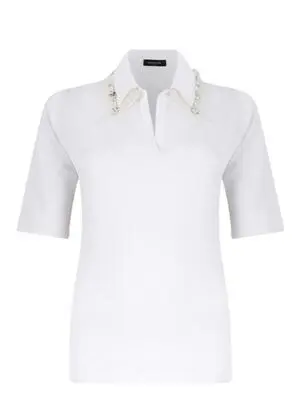 Fabiana Filippi Collared Short-sleeved Knitwear With Embellished Collar - White