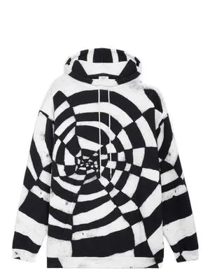 Celine Spider" Graphic Print Fleece Hoodie - Beige/black
