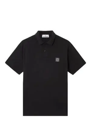 Stone Island Logo Patch Short Sleeved Polo Shirt - Black