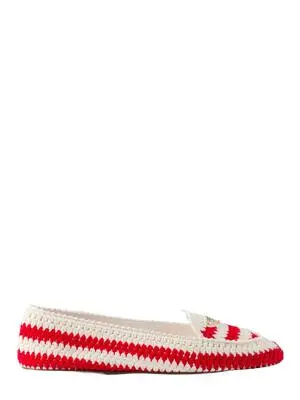 Prada Embroidered Crochet Loafers - Red