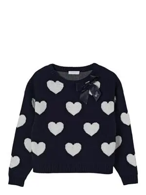 Monnalisa Heart Patterned Sweater - Black