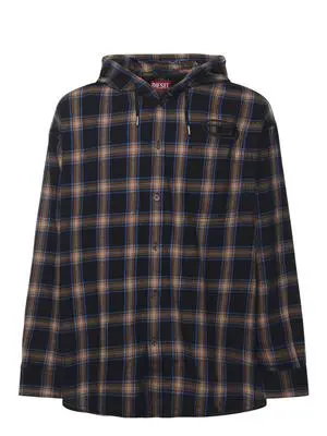 DIESEL® Checked Drawstring Hooded Shirt - Black