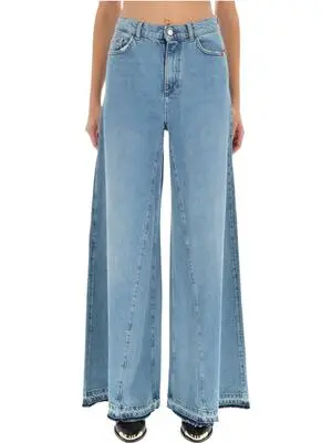 AMISH SUPPLIES Wide-leg Jeans With Frayed Hem - Light Blue