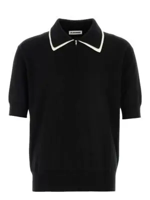 JIL SANDER Contrast Collar Zip Polo Shirt - Black