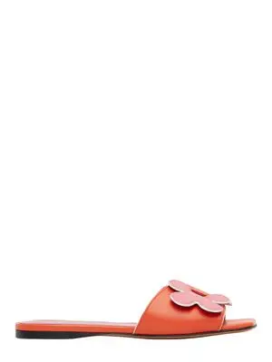 Marni Floral Appliqué Sandals - Fuchsia/orange Calfskin.