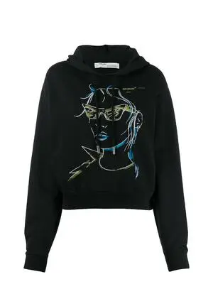 Off-White Logo Character Printed Hooded Hoodie - Black