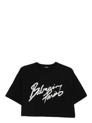 BALMAIN Balmain Graphic Printed Cropped T-shirt