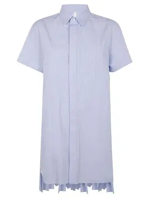 Sacai Striped Pleated Midi Shirt Dress - Light Blue Stripe
