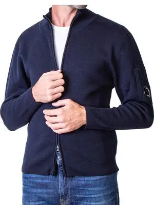 C.P. COMPANY Full Zip Lens Cardigan - Blue
