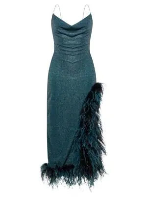 Oseree Feather-trimmed Midi Dress - Blue