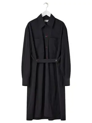 LEMAIRE Pleated Shirt Dress In Light Wool Gabardine - Squid