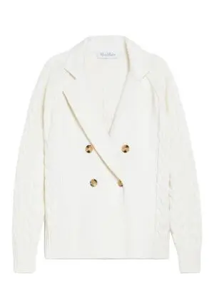 Max Mara Max Mara Micio Double-Breasted Cable-Knit Cardigan Vanilla